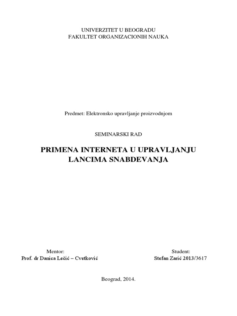 Primena Interneta U Upravljanju Lancima Snabdevanja | PDF