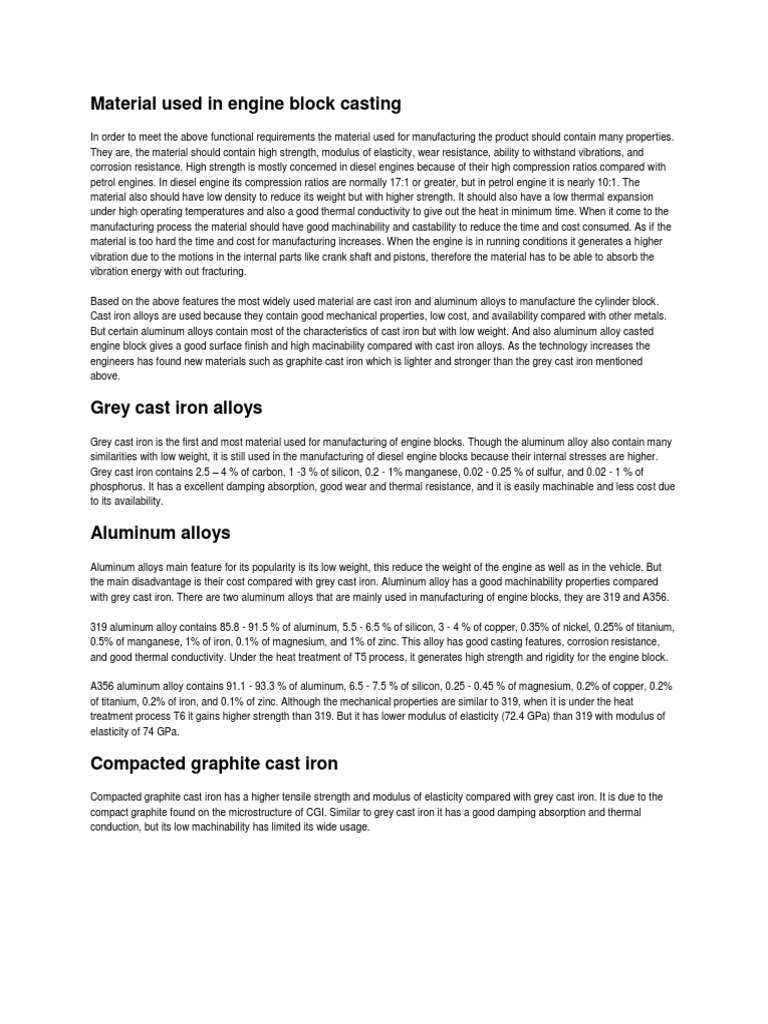 Material Used In Engine Block Casting Pdf Cast Iron Engines