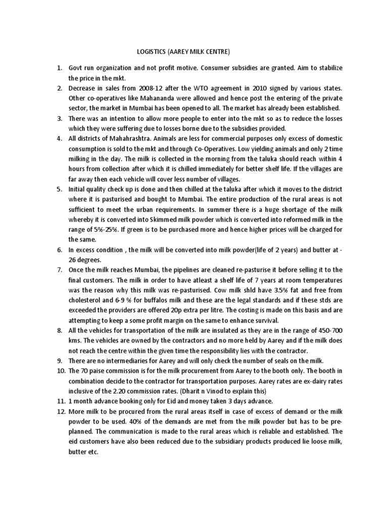 Aarey Milk Field Visit | PDF | Dairy | Milk