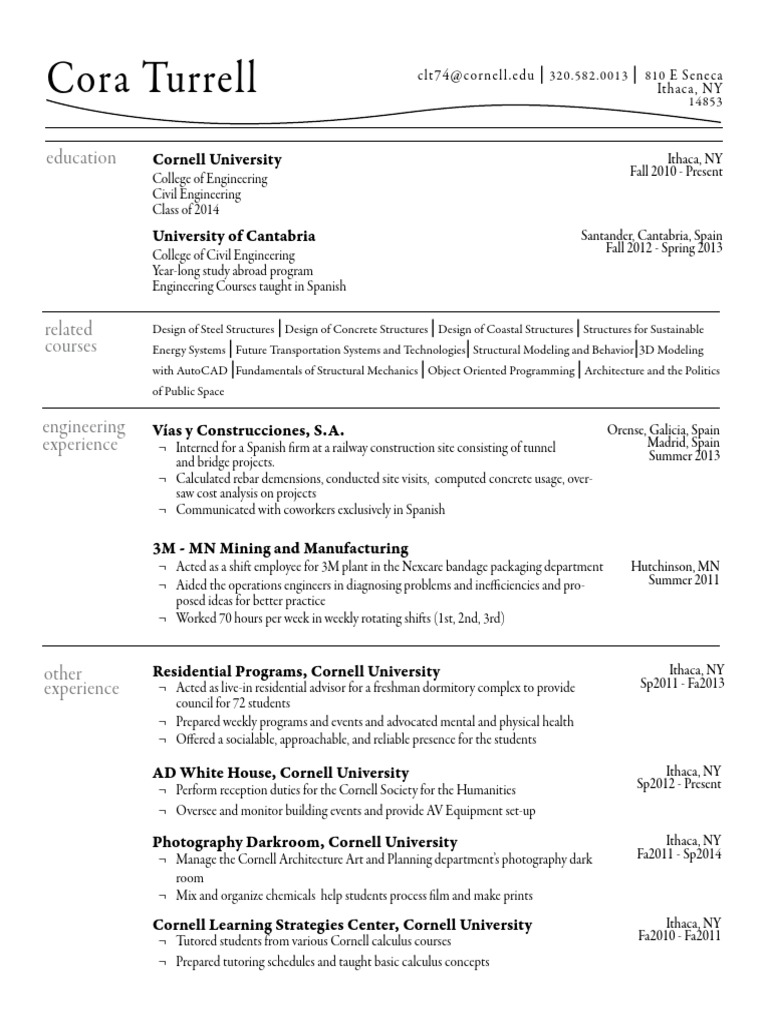 Resume CoraTurrell | PDF | Cornell University | Spain