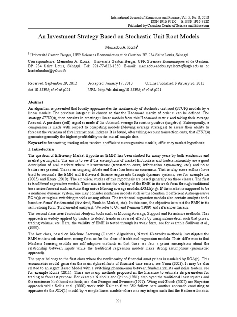 An Investment Strategy Based On Stochastic Unit Root Models Download Free Pdf Efficient