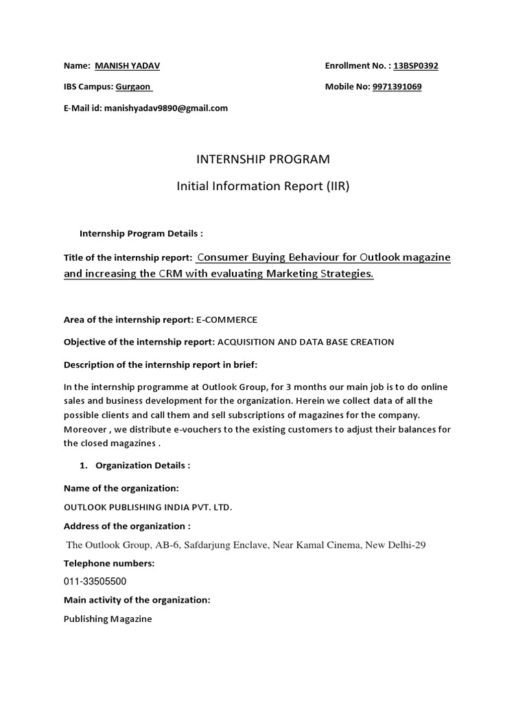 Internship Program Initial Information Report (IIR) | PDF | Internship ...