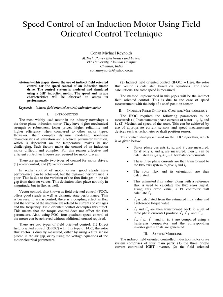 Indirect Vector Control of Induction Motor | PDF | Electrical ...
