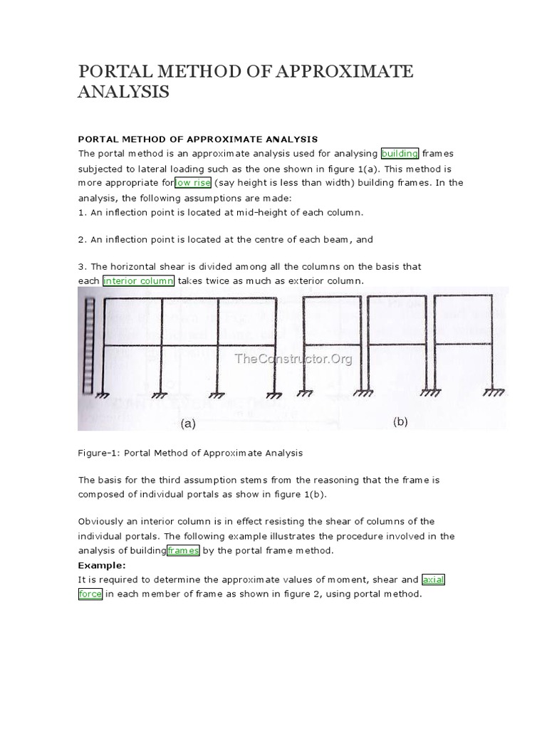 Portal Method of Approximate Analysis | PDF | Column | Beam (Structure)