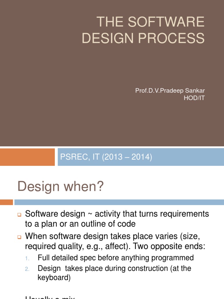 The Software Design Process: PSREC, IT (2013 - 2014) | PDF | Class ...
