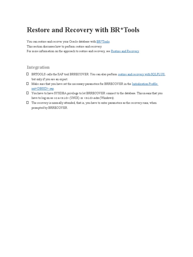 Oracle Database Restore with BR*Tools | PDF