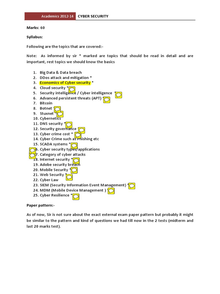 Cyber Security Marks: 60 Syllabus:: Academics 2012-14 | PDF | Computers