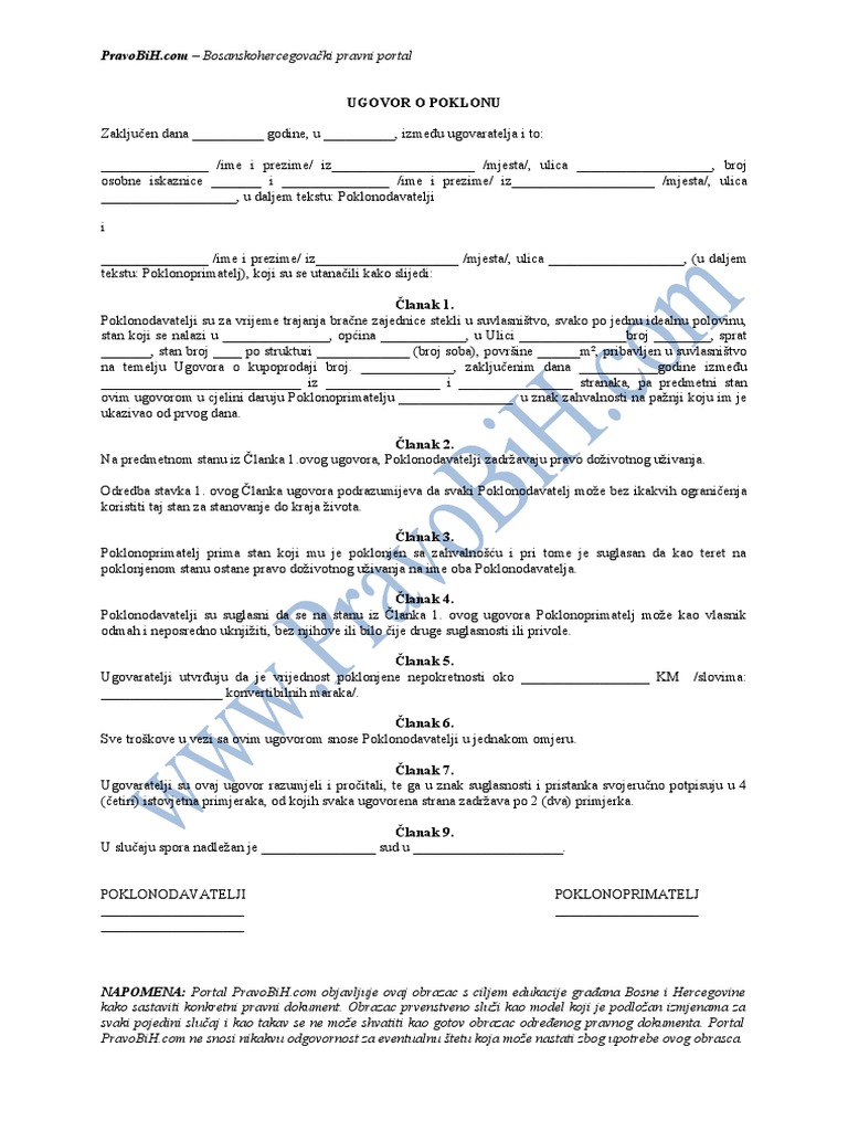 Ugovor o Poklonu 02 | PDF