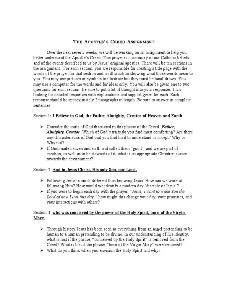 Apostle Creed Assignment and Rubric | PDF | Monotheistic Religions | Jesus