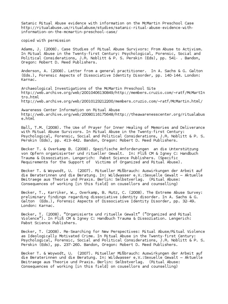 Satanic Ritual Abuse Evidence With Information On The McMartin ...