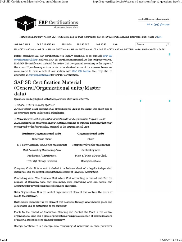 SAP SD Certification Material (Org. Units - Master Data) | PDF ...