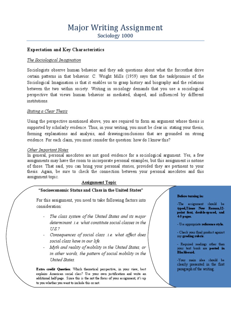 Sociology 1000 Major Assignment Guide | PDF | Science & Mathematics