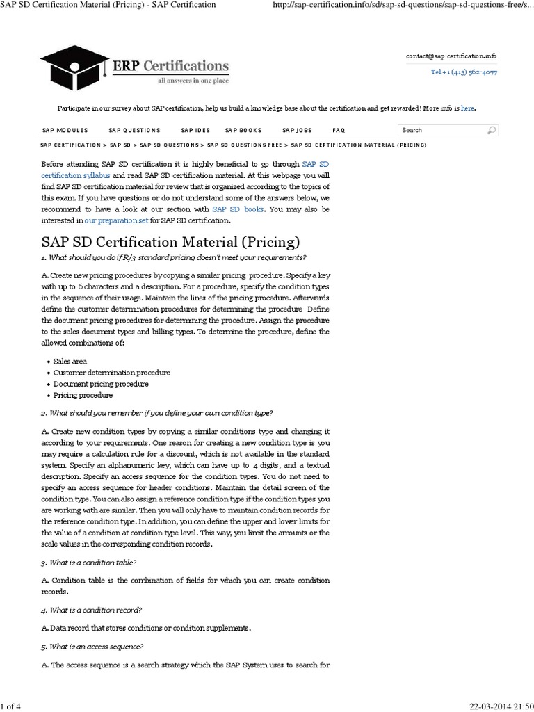 SAP SD Certification Material (Pricing) - SAP Certification | PDF | Menu | Computing