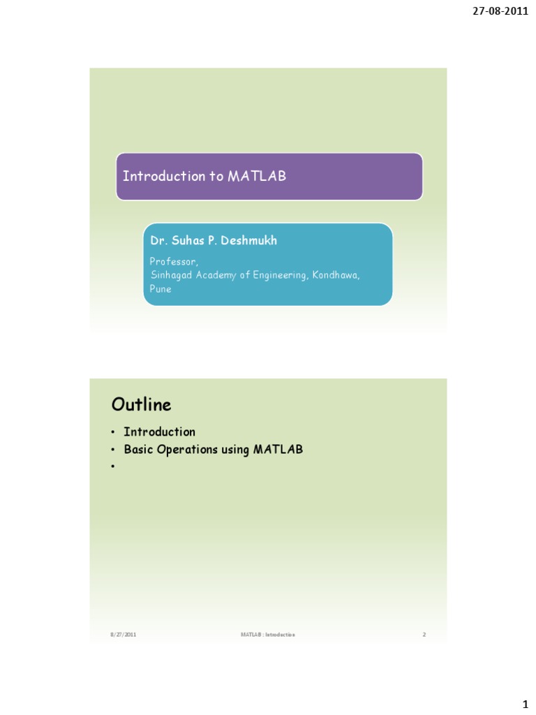 Introduction To MATLAB | PDF | Matlab | Matrix (Mathematics)