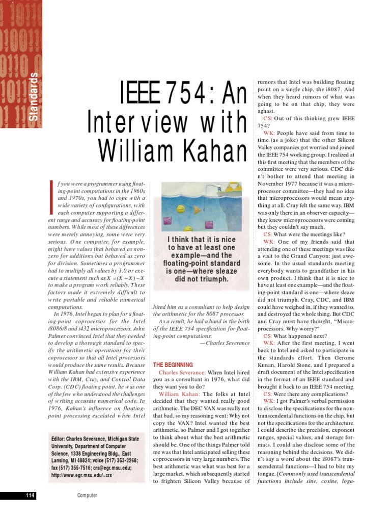 IEEE 754: An Interview With William Kahan: CS: WK | PDF | Digital ...