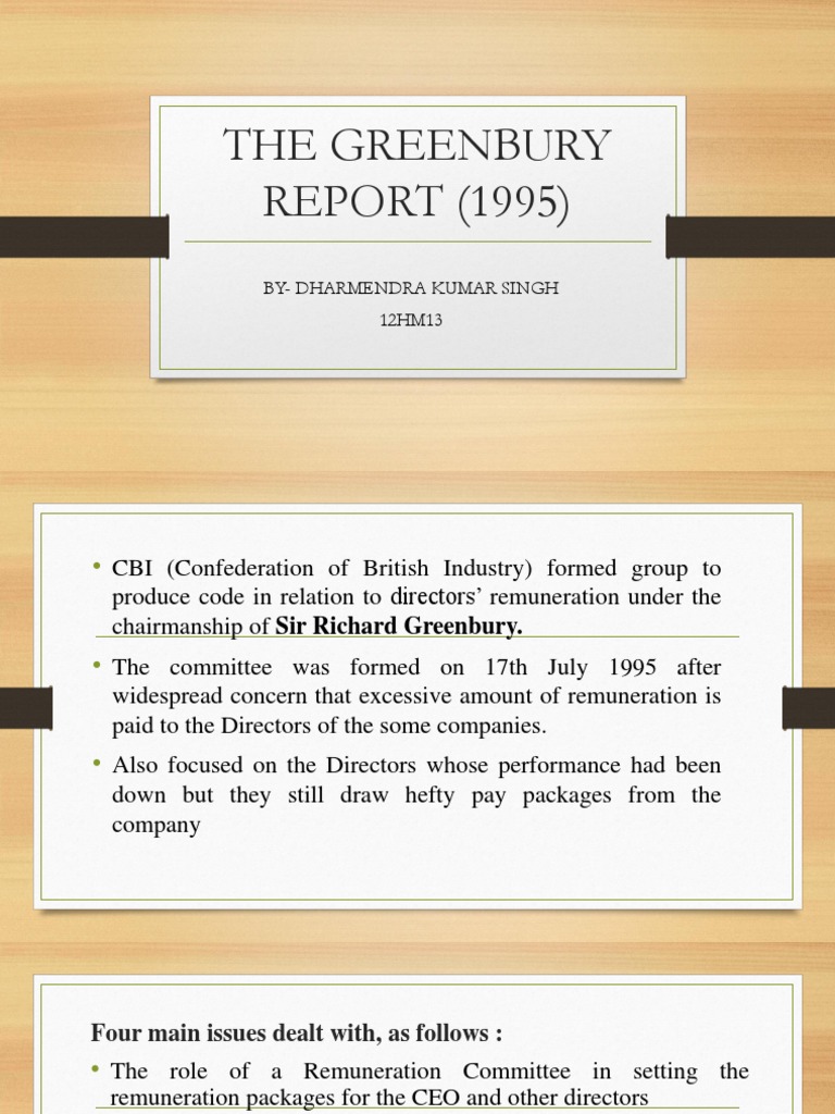 Greenbury Report on Director Remuneration | PDF | Executive ...