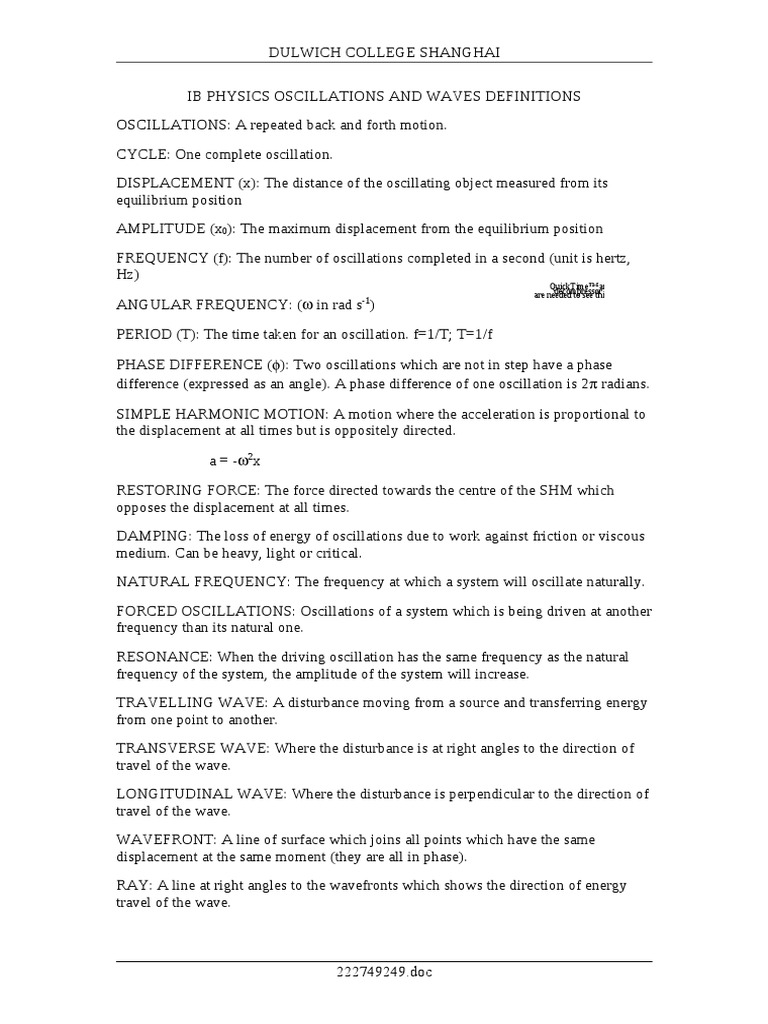 IB Waves Definitions and Concepts | PDF | Interference (Wave Propagation) | Waves