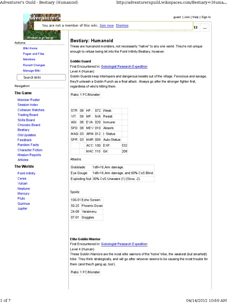 Bestiary For FFRPG | PDF | Nature