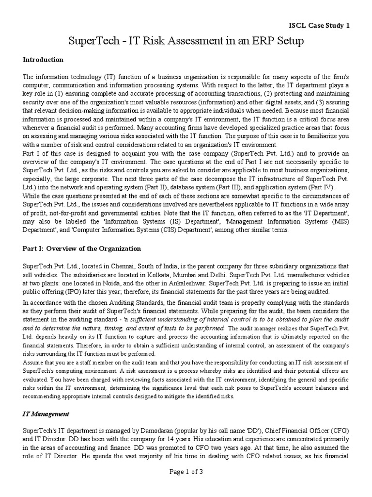 ISCL Case Study 1 | PDF | Risk | Risk Assessment