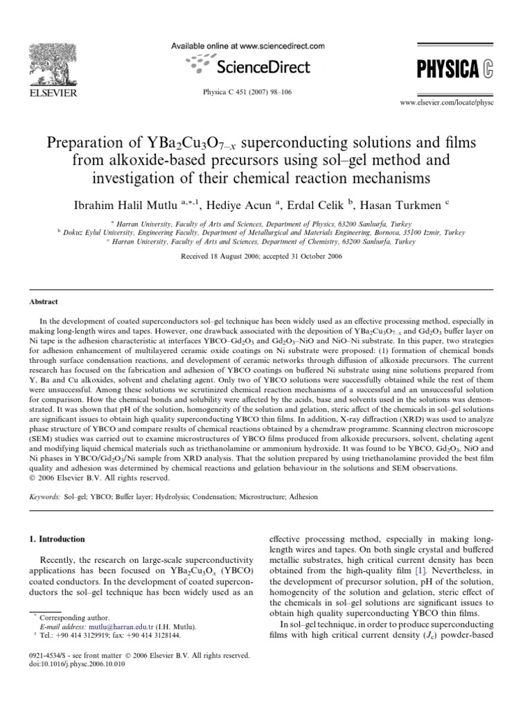 YBa Cu O | PDF | Ion | Chemical Reactions