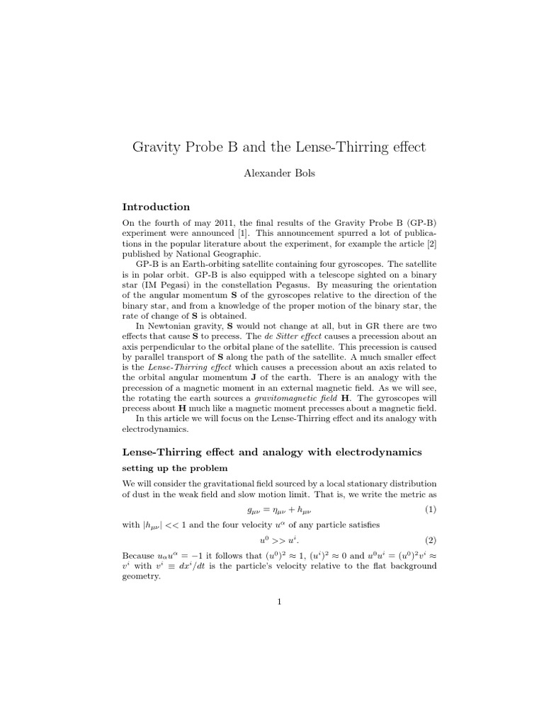 Gravity Probe B and The Lense-Thirring Effect | PDF | Rotation Around A ...
