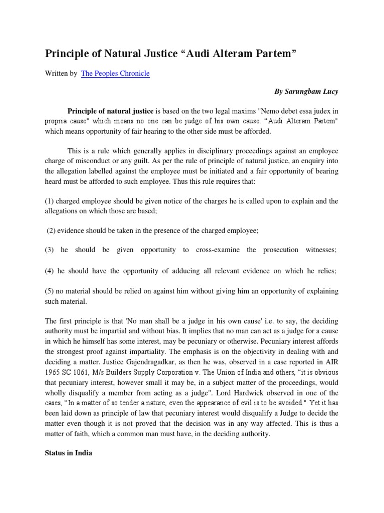 Principle of Natural Justice (Project) | PDF | Common Law | Public Sphere