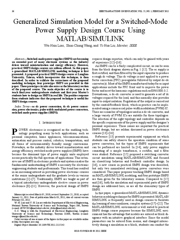 Generalized Simulation Model For A Switched-Mode Power Supply Design Course Using Matlab ...