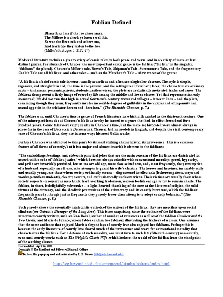 The Fabliaux Defined | PDF | Medieval Literature | Poetry