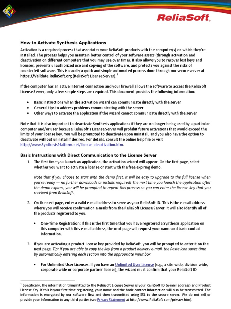 Synthesis Activation Instructions | PDF | Firewall (Computing) | Proxy Server