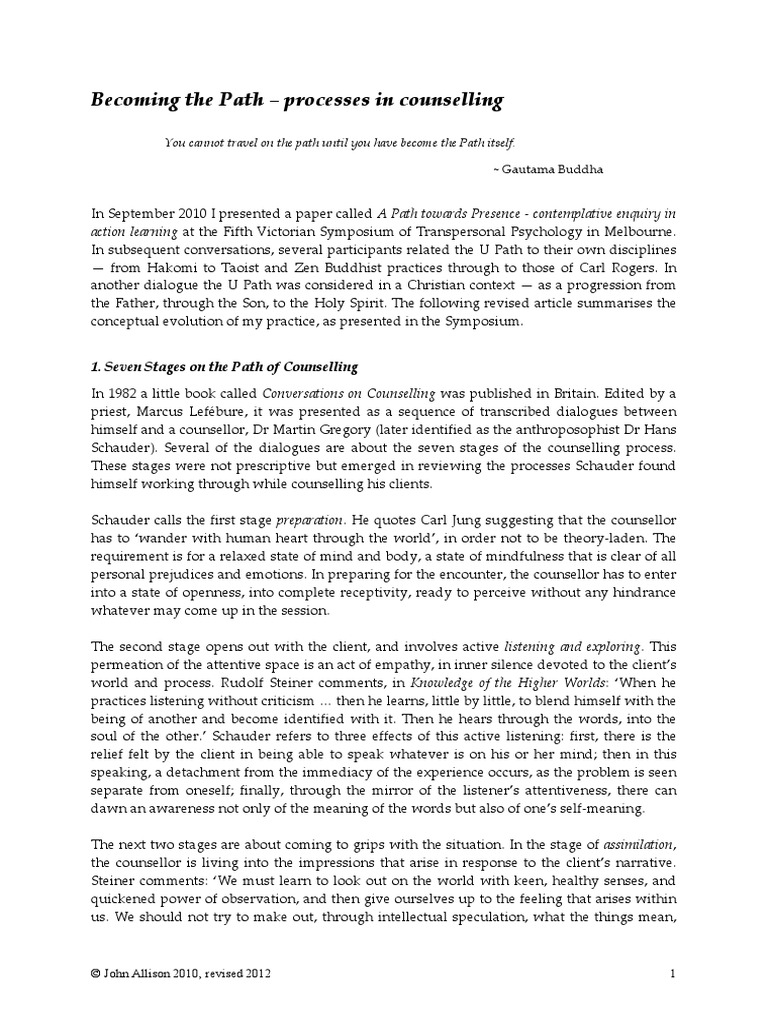 Becoming The Path - Seven Stages in Counselling | PDF