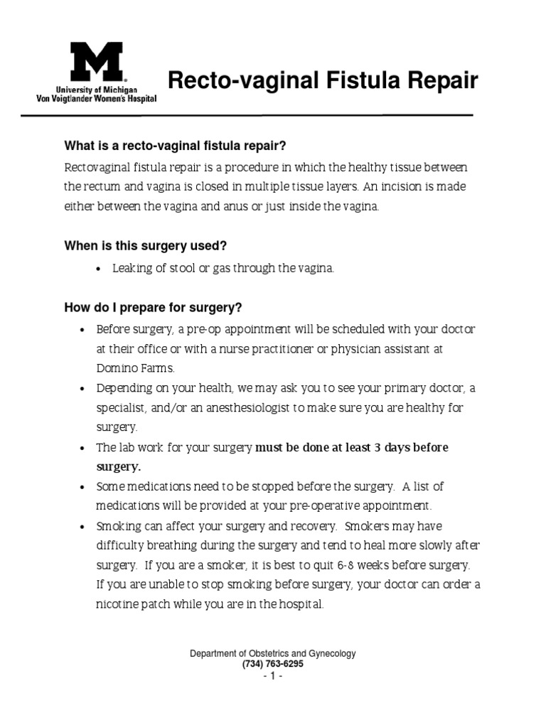 Rec To Vaginal Fistula Repair | PDF | Nausea | Surgery