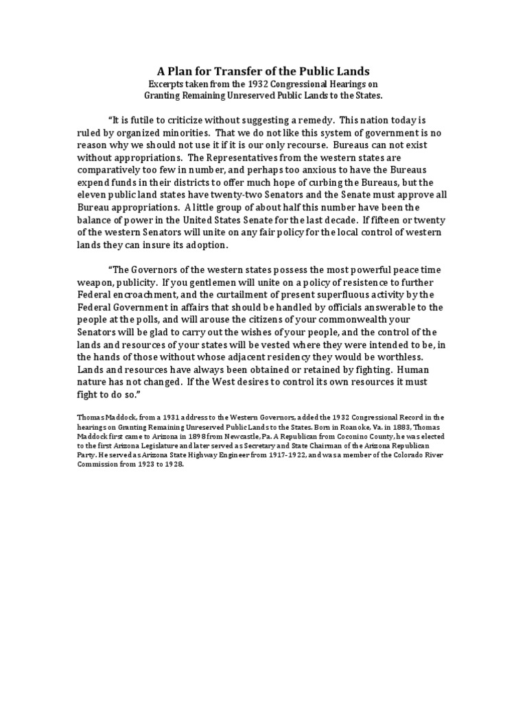 Public Lands Transfer Plan 1932 | PDF | Politics Of The United States ...