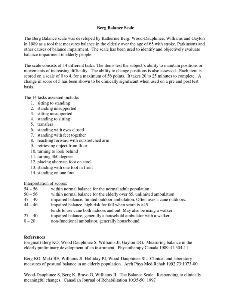 Escala de Balance de Berg Valores Referencia PDF | PDF