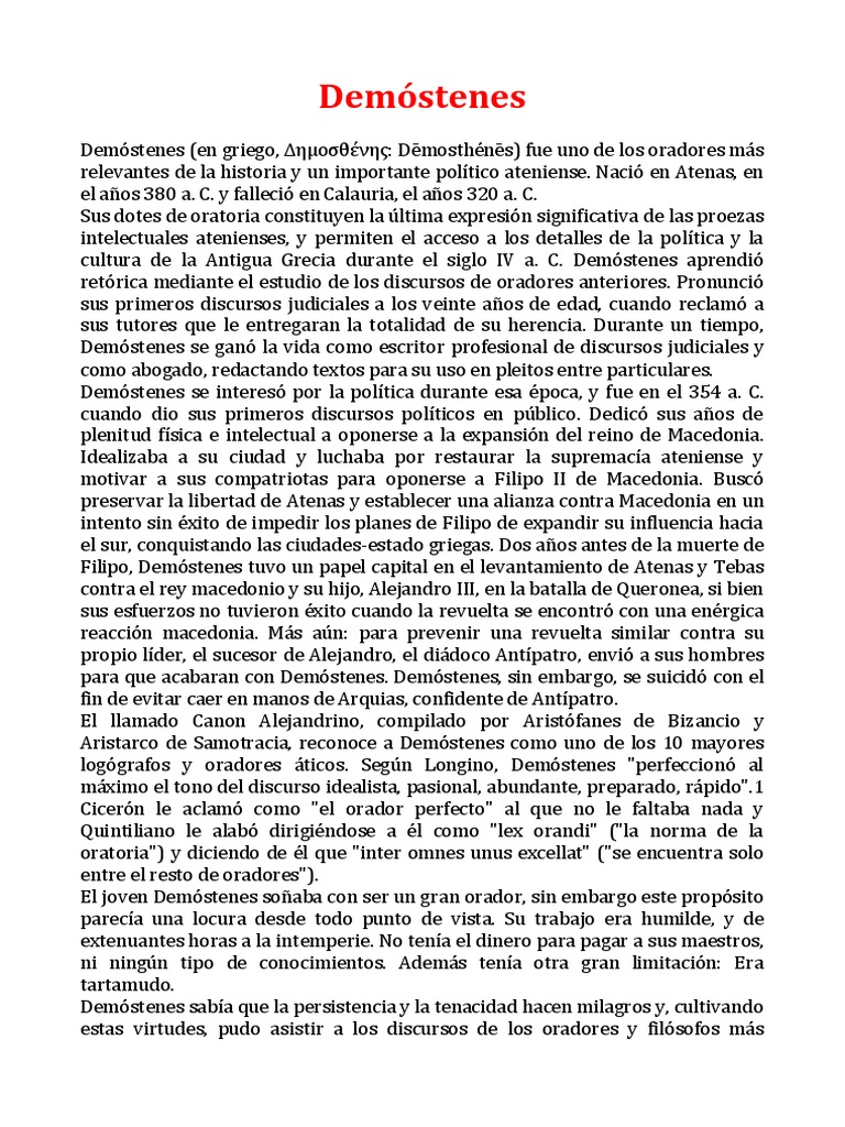 Demóstenes: Orador y Político Ateniense | PDF | Antigua Grecia ...