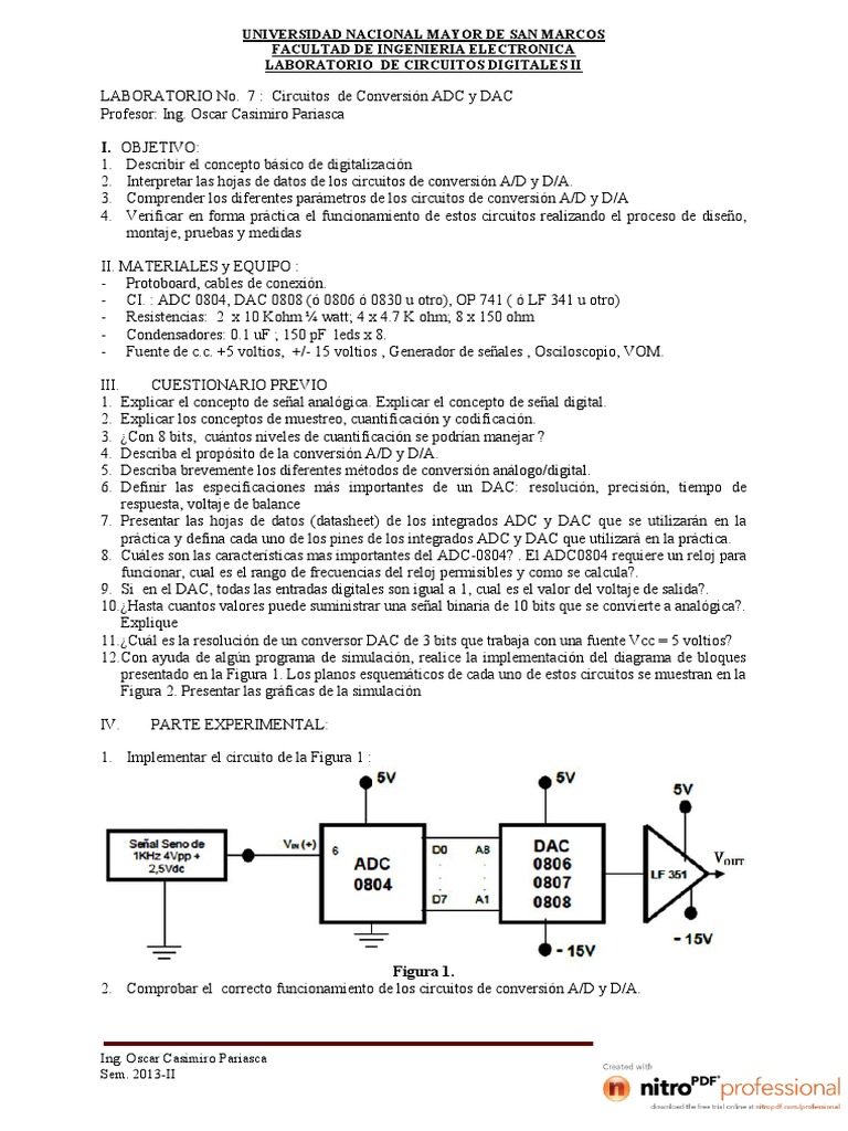 Lab 7 - Circuitos Adc y Dac-2013-2 | PDF | Convertidor digital a ...