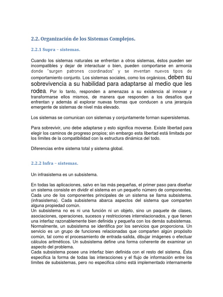 2.2 Organizacion de Los Sistemas Complejos | PDF | Sistema | Comportamiento