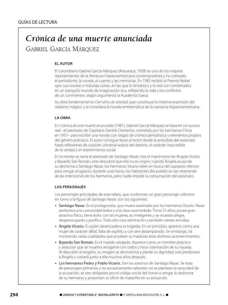 Cronica de Una Muerte Anunciada | PDF | Gabriel García Márquez | Novelas