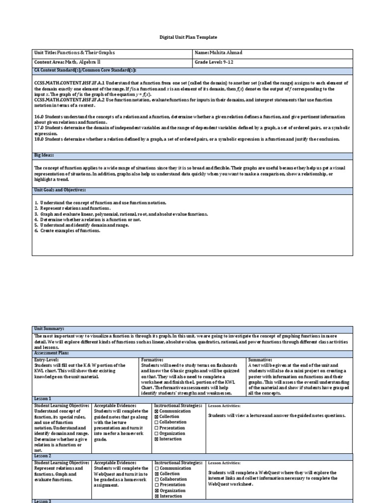 Digital Unit Plan Template Complete | PDF | Function (Mathematics ...