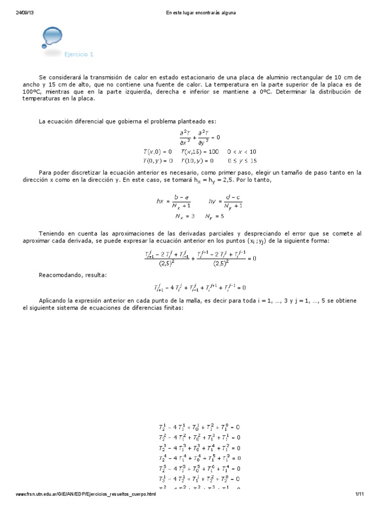 EDP Ejemplos de Discretizacion | PDF | Ecuaciones | Diferencia finita
