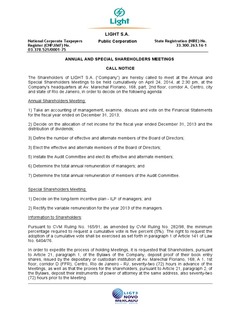 Call Notice | PDF | Business