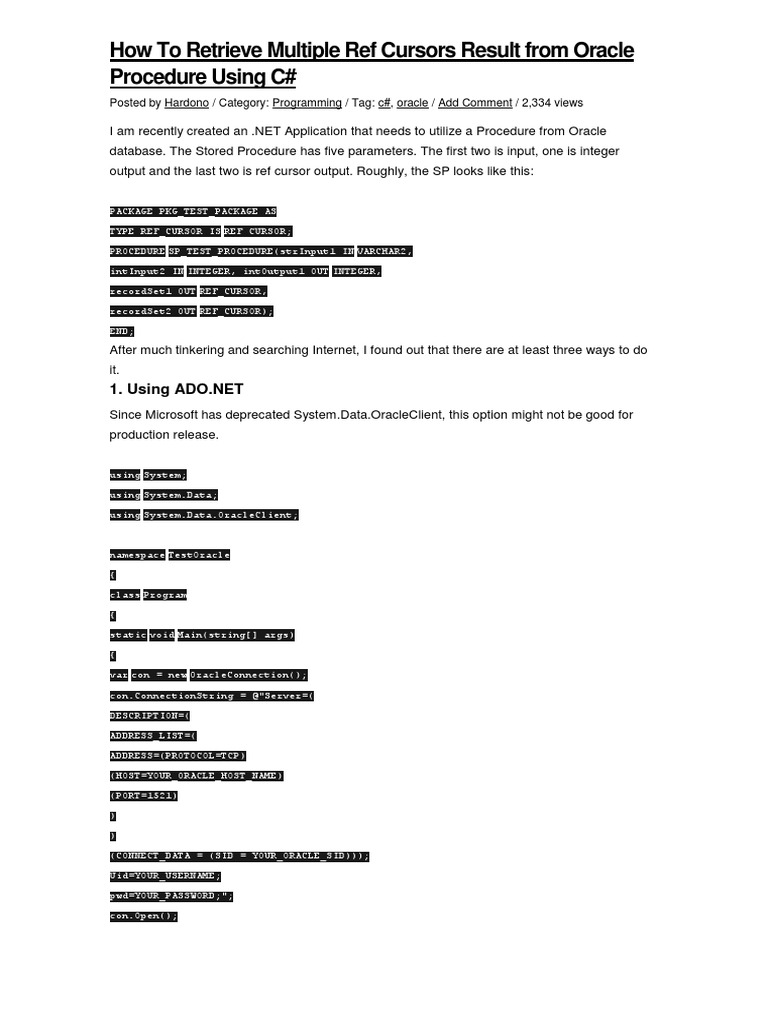 How To Retrieve Multiple Ref Cursors Result From Oracle Procedure Using ...