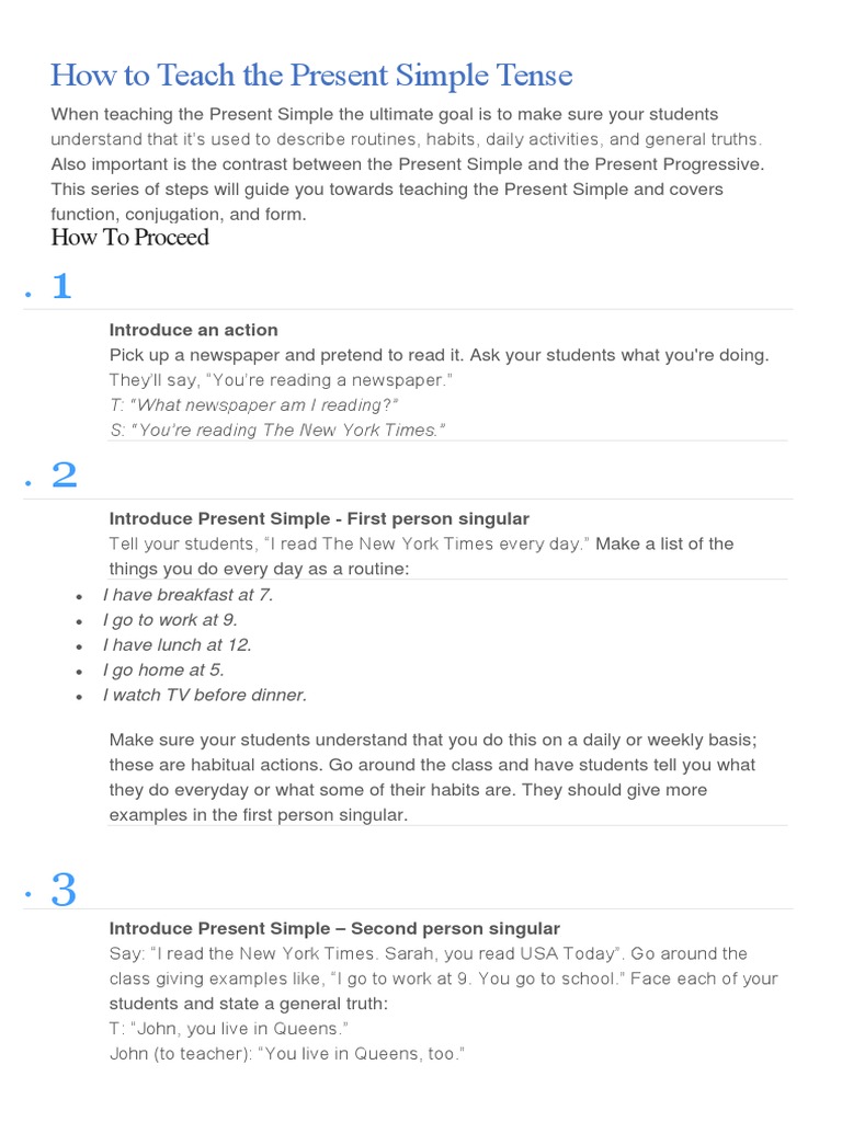 Teaching the Present Simple Tense | PDF | Lesson Plan | Grammar