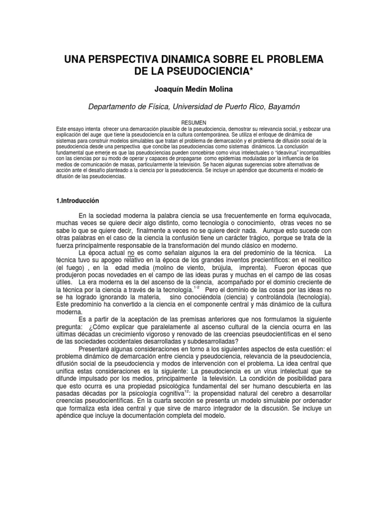 Una Perspectiva Dfinamica Sobre El Problema de Las Pseudociencias - Joaquin Medin Molina | PDF ...
