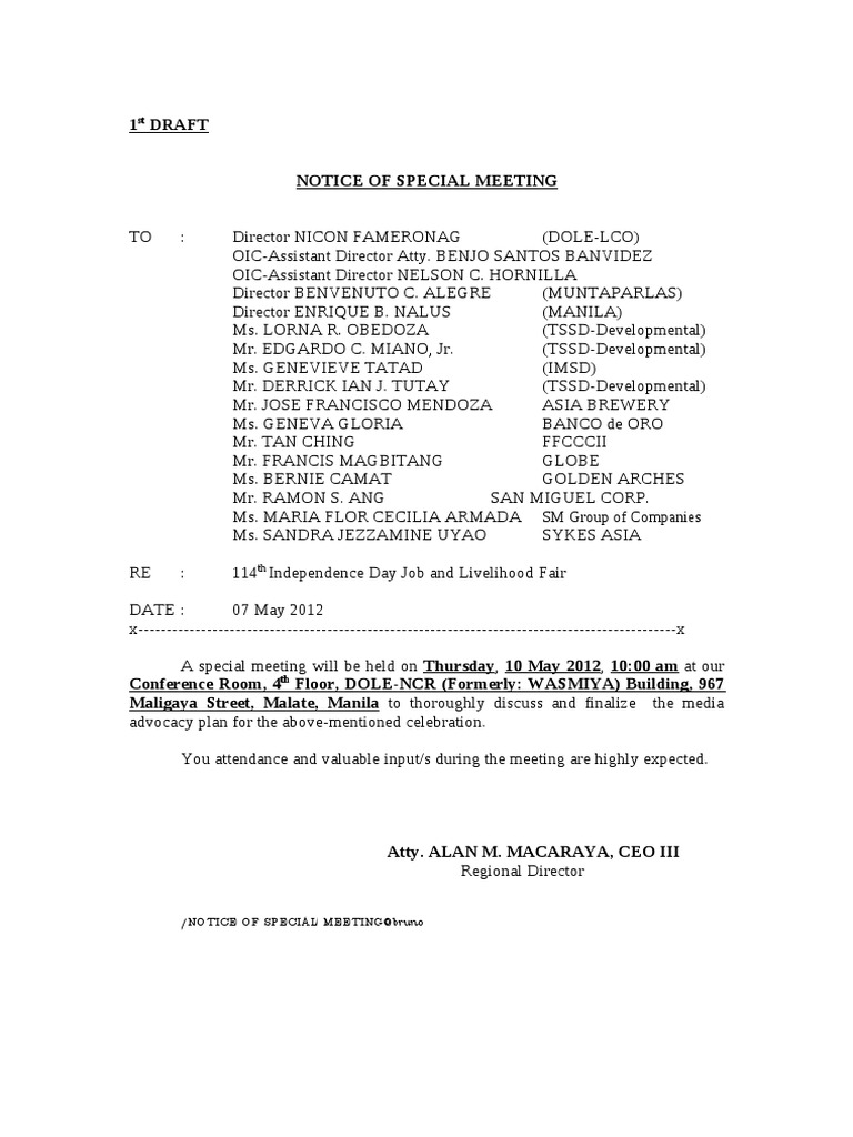 Notice of Special Meeting | PDF