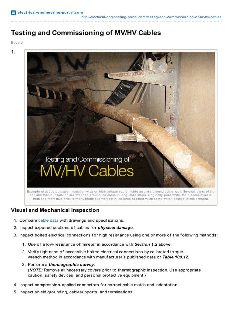 MV/HV Cable Testing and Inspection Guide | PDF | Direct Current | Screw
