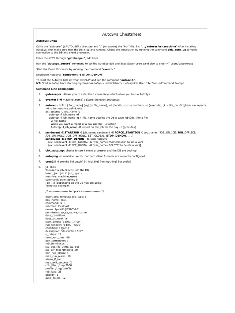 Autosys Cheat Sheet From CA | PDF | Command Line Interface | Information Technology Management
