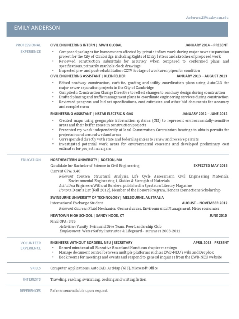 Emily Anderson's Civil Engineering Resume | PDF | Computing | Business