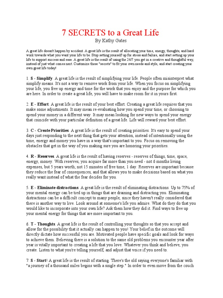 7 SECRETS To A Great Life | PDF