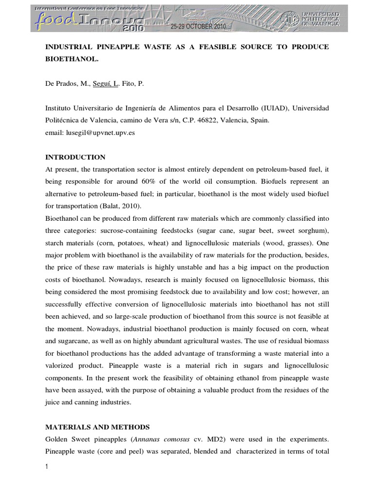 Bioethanol From Pineapple Waste | PDF | Biofuel | Renewable Fuels