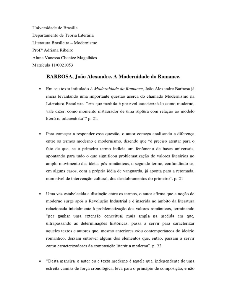 Fichamento Modernismo | PDF | Modernismo | Modernidade